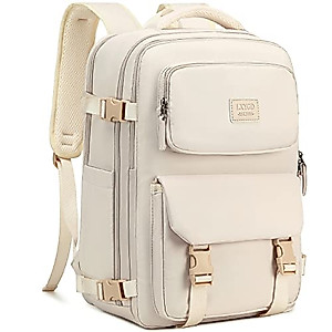 Travel Laptop Backpack, Business Work Backpacks Large College Bookbag for Women Men Water Resistant Daypack Airline Approved Gym Bag Fits 17 Inch Notebook & Laptops - Beige