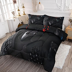 YHXSLY Gamer Comforter Set Twin Size for Boys Kids 3D Gaming Microfiber Quilts Black Video Game Bedding Sets Room Decor Gaming Bedding Set All Season for Game Lovers