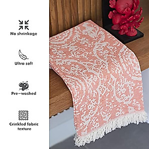 Fe&Ze Turkish Hand Towels with Hanging Loop, 22 x 36 in, 100% Cotton Kitchen Towels Decorative Set of 2, Coral Orange Towels for Bathroom