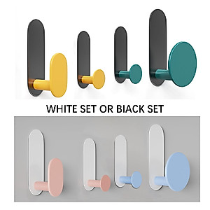 Adhesive Towel Hooks – Strong, No-Drill Hanging Coat Hooks perfect for holding robes, sponges, and loofahs in bathrooms, kitchens, and homes; brushed carbon steel with robust adhesive - 4-Pack.