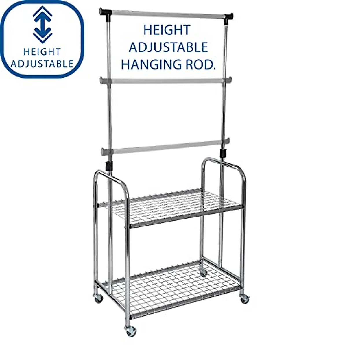Seville Classics Closet Garment Organizer with Metal Hanging Rod Wardrobe Storage System w/Steel Shelves for Clothes, Shirts, Jackets, Coats, Blankets, Shoes