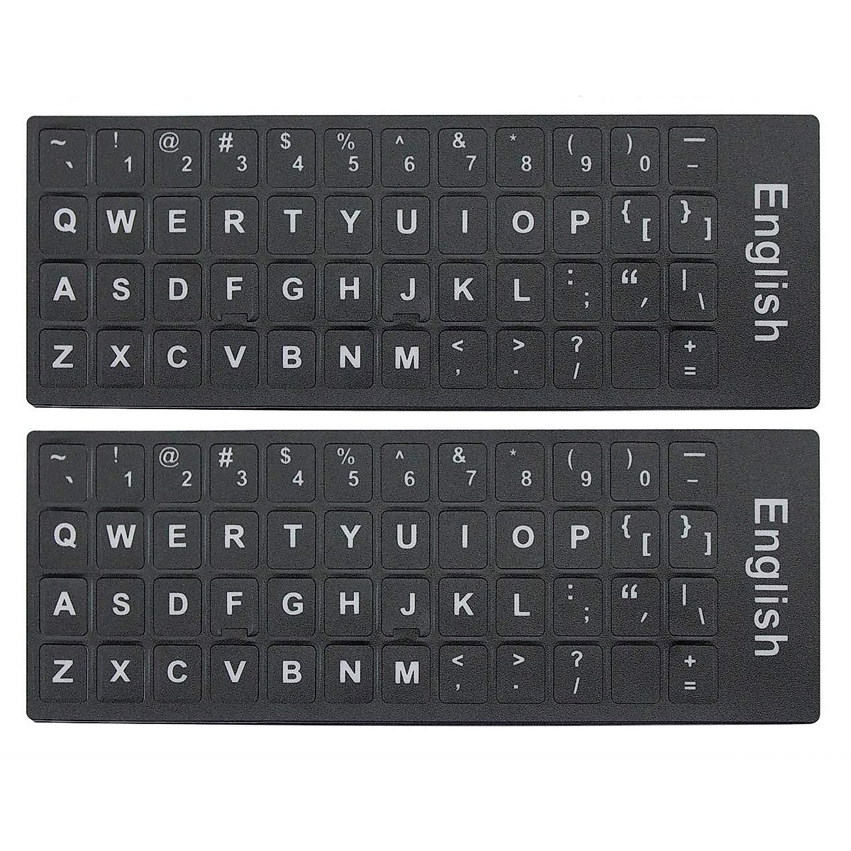 English Letters Non-Transparent Keyboard Sticker with White Lettering on Black Background for Universal Computer, Laptop, Desktop, Notebook Keyboard [2PCS]