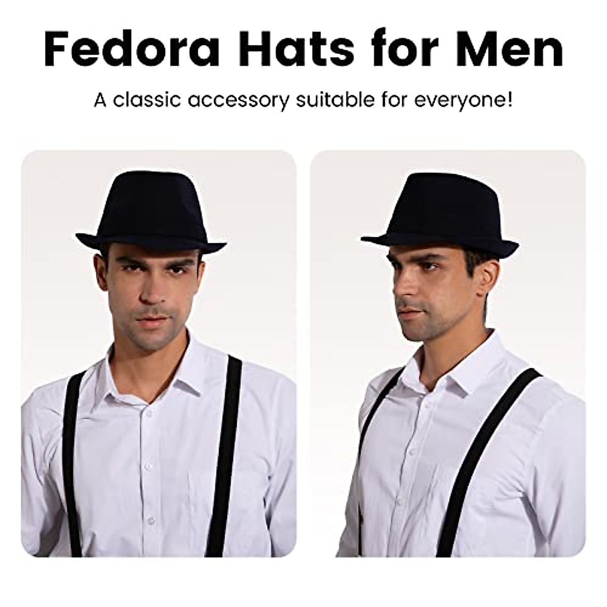 YoungLove Fashion Fedora for Men Dress Hats Black Fedora Hats for Men Men's Classic Manhattan Structured Trilby Fedora Hat Black Fedora Hat for Men, Black, Large