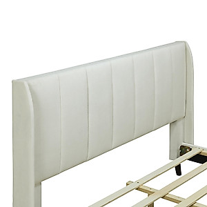 Prohon Upholstered Platform Bed with Tufted Headboard and Soft Wingback, Queen Size Bed Frame No Box Spring Needed, Velvet Bedframe w/Wood Slat Mattress Foundation, Beige