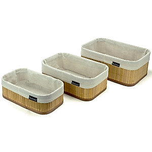 BROOKSTONE [3 PIECE SET] Bamboo Storage Basket, Boho Organization and Storage Container, Decorative Shelf Bin for any Bedroom, Over the Vanity Bathroom Accessory, Suitable for Any Home Décor Style