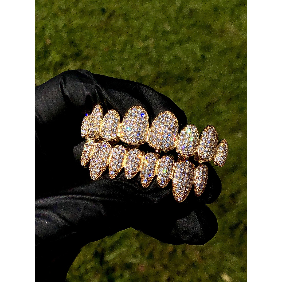 Shop-iGold 14k Gold Plated Joker Gold Grillz for Mouth Top Bottom Hip Hop Teeth Grills for Teeth Mouth Grillz for Mouth Top Bottom Hip Hop 8 Teeth Grills for Teeth Mouth Set