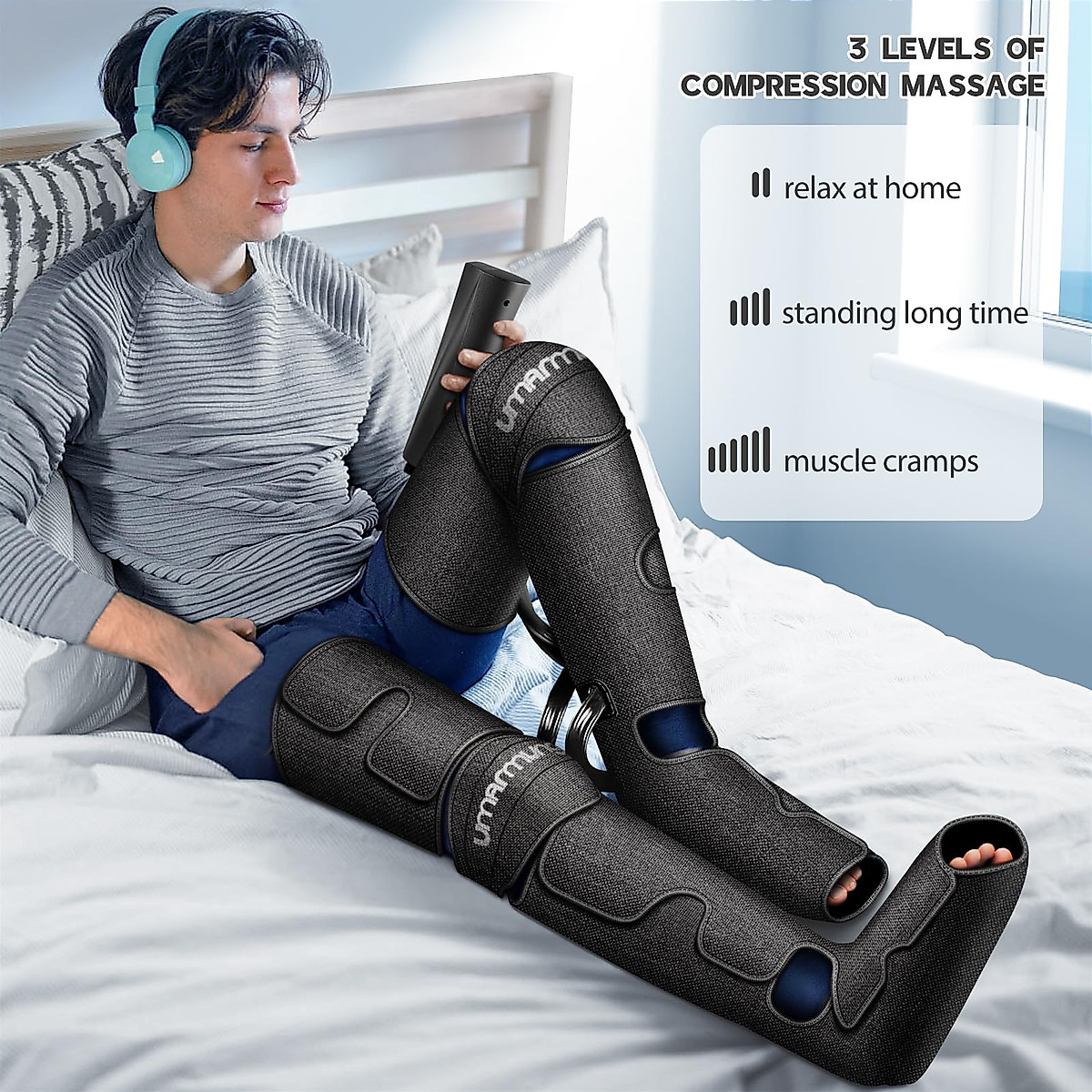 Gifts for Men, Women, Dad, Mom, Mothers Day, Fathers Day, Christmas, Birthday, Air Compression Massager with Heat for Foot, Leg, Knee, Works for Vericose Veins, Muscle Fatigue, Cramps, Swelling, Edema