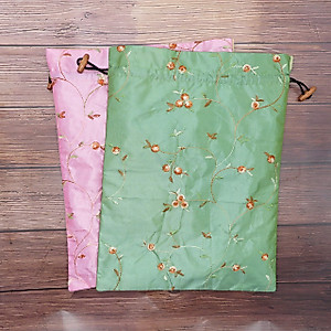 Ouyatoyu 4pcs Embroidered Silk Flower Design Jacquard Travel Bag, Laundry Bags Shoe Bags, Lingerie Bags Underwear Bags for Travel Storage for Men Women Washable Cloth Shoe Bags