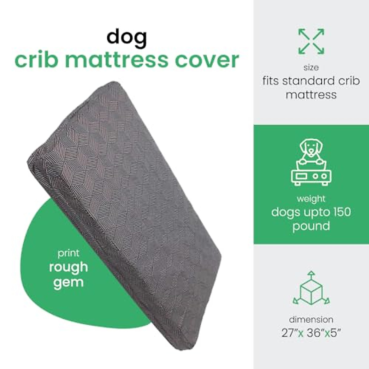 Molly Mutt Large Crib Mattress Cover - Rough Gem Print - Measures 27”x52”x5”- 100% Cotton - Durable - Breathable - Sustainable - Machine Washable Dog Bed Cover