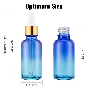PrettyCare Eye Dropper Bottles 1oz (Rainbow Colored Glass Bottle 24 Pack 30ml with Golden Caps, 48 Labels, Funnel & Measured Pipettes) Empty Tincture Bottles for Essential Oils, Perfume