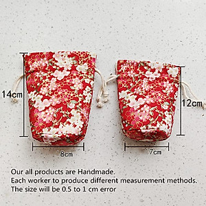Round Bottom Jewelry Pouch Small Cotton Cloth Drawstring Jewellery Gift Pouches Printed Packaging Jewelry Storage Bags (W 3.15 x H 5.51 Inches, fuchsia (cherry blossoms）)