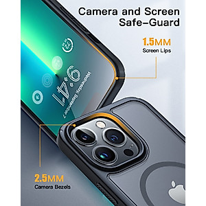 Humixx Magnetic Designed for iPhone 13 Pro Max Case, [12FT Mil-grade Drop Tested] [Compatible with MagSafe]Shockproof Translucent Matte Slim Protective Case for iPhone 13 Pro Max Phone Case 6.7" Black