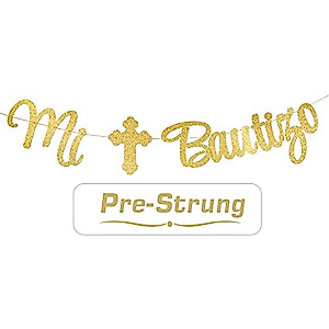 PALASASA Mi Bautizo Banner, Baby Baptism, Christening, First Communion Gold Glitter Decorations