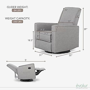 Evolur Harlow Deluxe Upholstered Plush Seating Glide Rocker, Swivel, Power Recliner with USB Port, Greenguard Gold Certified, Glider Chair for Nursery in Light Grey