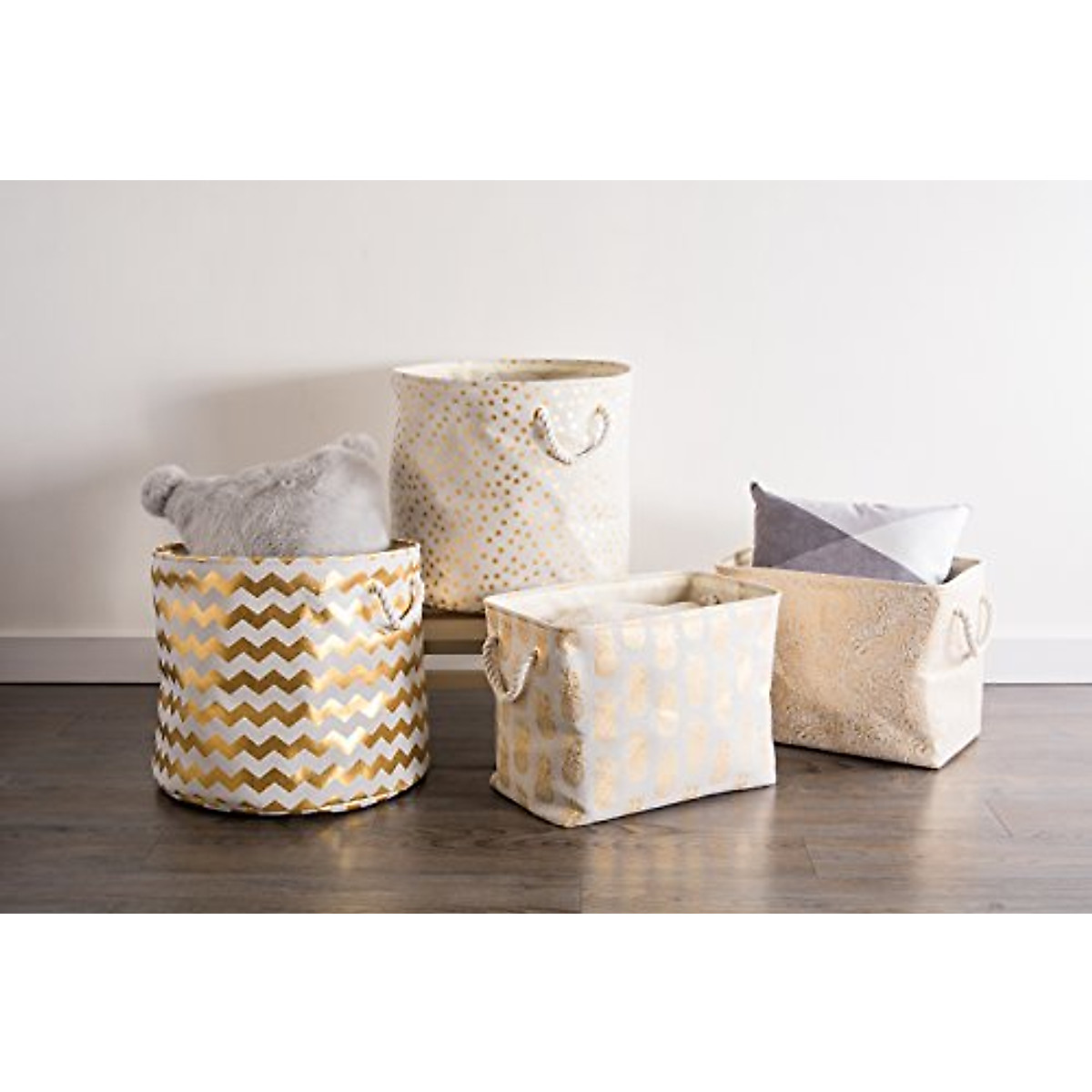 DII Polyester Storage Bin, Gold Metallic Collection Collapsible with Handles, Medium, Pineapple