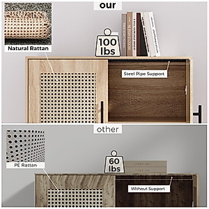 KFO Storage Cabinet with Handmade Natural Rattan Doors, Rattan Buffet Cabinet, Sideboard for Living Room, Hallway, Dining Room, Entryway