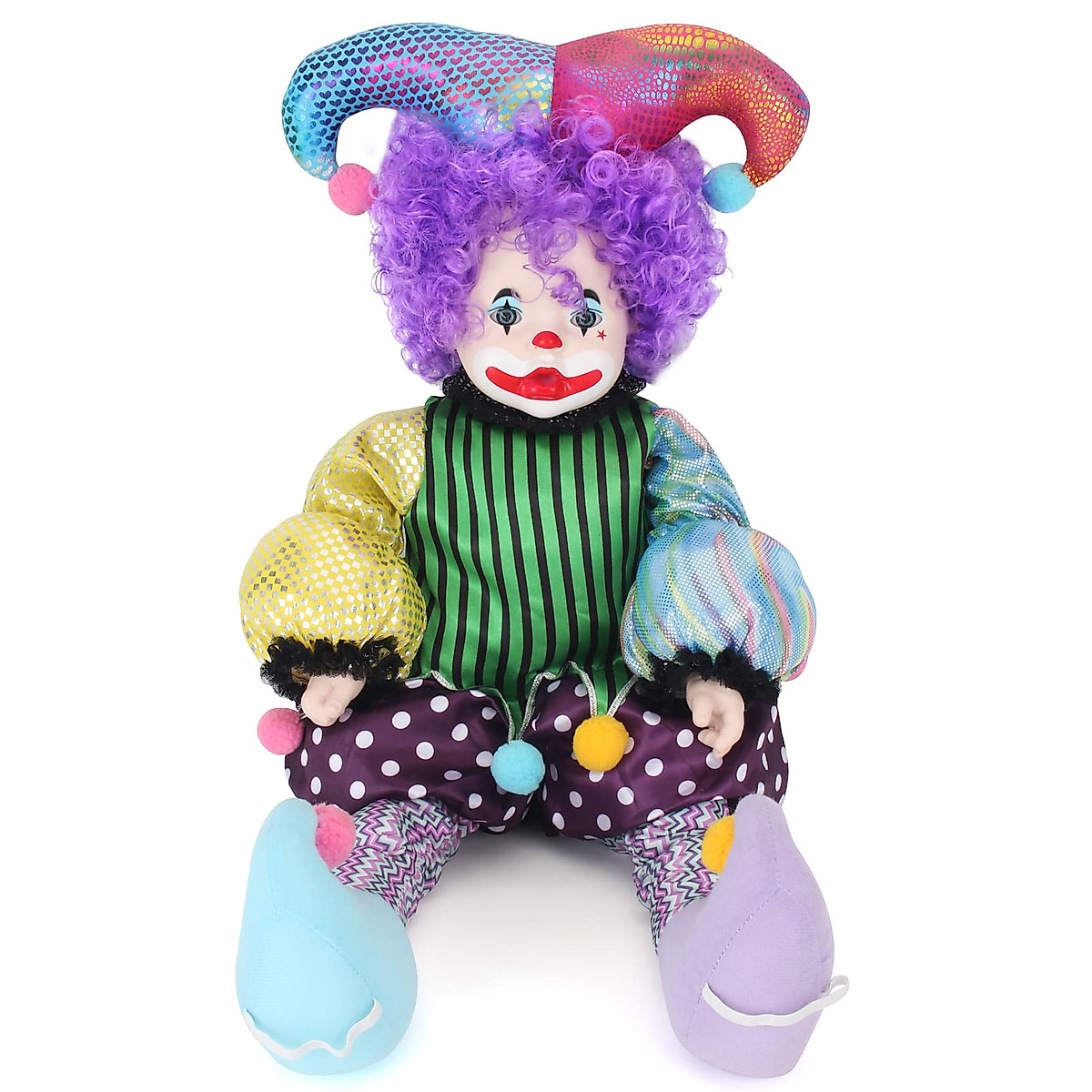 GARUNK 37.4" Plush Clown Doll - Baby Girl Birthday Gift - Cute Stuffed Toy with Retractable Arms & Legs, Purple