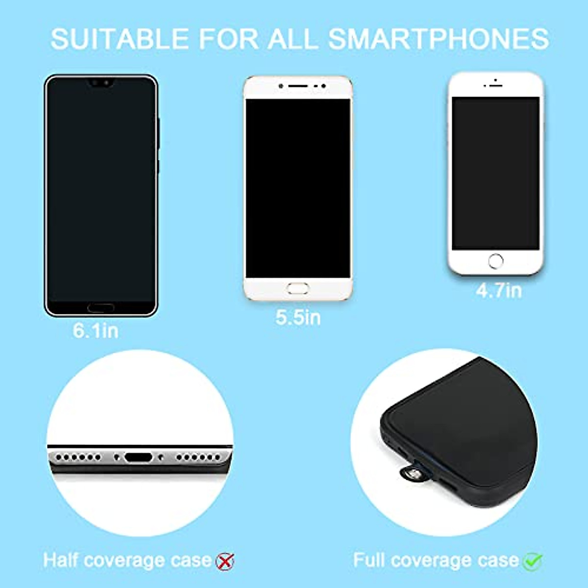 SAVITA 6pcs Cell Phone Tether Tabs, Black Crossbody Phone Strap Tether Tabs Multifuctional Phone Lanyard Patch Pad for Most Smartphones