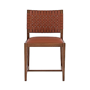 Linon Warm Brown Wood Upholstered Seat and Woven Leather Back Cleary Side Chair