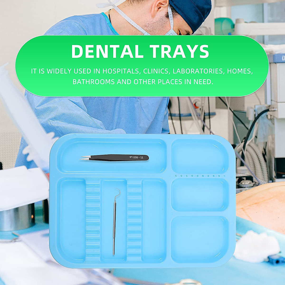 Plastic Dental Trays Instrument Trays Dental Instrument Set Plastic Serving Fruit Storage Trays Dentist Tools Kit Blue Pink Green