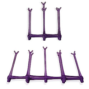 Pruple Retractable Cup Drying Rack Drinking Glass and Sports Bottle Drainer Stand Plastic Bag Dryer for Kitchen Dish Drainer with 7 Plastic Mug Tree Hooks