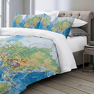 Sleepwish World Map Bedding Duvet Cover Set for Kids Vivid Printed Childrens Bedding Full Size Bedspread