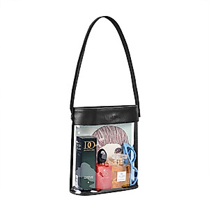 UEASE Clear Bucket Bag with Magnetic Buckle Closure Women PVC Shoulder Handbag for Stadium Approved (Black)