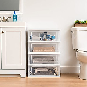 OROXCO 4 Drawer Wide Plastic Storage Tower for Adult or Teen, White and Clear