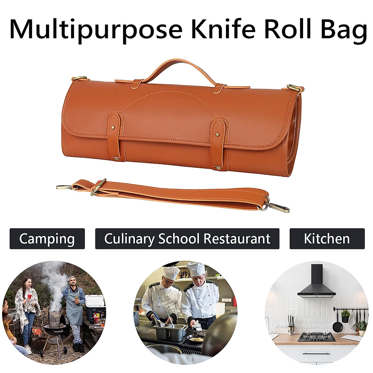 Begin Anywhere Premium Knife Roll Bag Convenient Storage and Protection for Your Chef Knives - Full Body Leather Made Ideal Knife Bag for Chefs, 10 Knife Slots and 1 Zipper Pocket