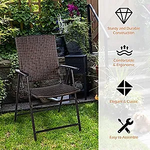 Safstar 4-Piece Patio Folding Chair Set, Portable Rattan Chairs with Steel Frame for Garden Backyard Party Wedding