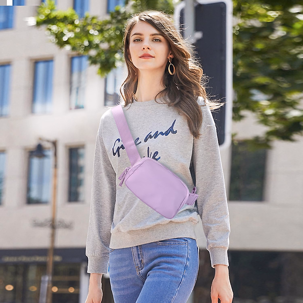 Belt Bag for Women Two-Way Zipper Cross Body Fanny Pack Fashion Waist Packs Everywhere Belt Bag with Adjustable Strap Gifts for Teen Girls Women Men (Lavender)