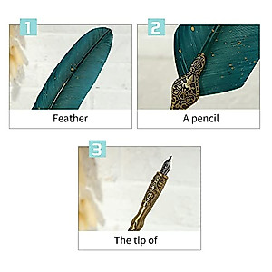 Surakey Quill Pen Feather Pen Calligraphy Pen Set Fountain Dip Pen and Ink Set Retro Antique Calligraphy Dipping Pen for Business Stationery School Writing Signing Invitations Letters - Navy blue