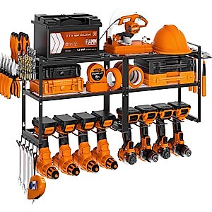 Across-Star Drill Holder Organizer Wall Mount, 3 Layers Hanging Power Tool Organizer, 8 Cordless Drill Storage Rack, Heavy Duty Cordless Tool Organizer Shelf