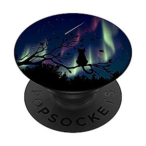 Night Cat in a Tree aurora Sky Christmas Gifts kids adults PopSockets PopGrip: Swappable Grip for Phones & Tablets