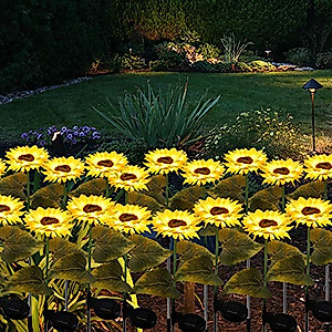 FORUP 2 Pack Solar Garden Stake Lights, Outdoor Sunflower Lights, LED Solar Powered Lights for Patio Lawn Garden Yard Pathway Decoration, Yellow