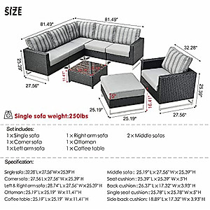 XIZZI Patio Furniture Set Outdoor Sectional Sofa 8 Pieces No Assembly Required Conversation Sets All Weather PE Rattan Wicker Couch with Coffee Table and Ottoman,Dark Grey Stripes