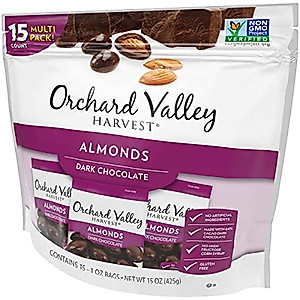 Orchard Valley Harvest Dark Chocolate Almonds, 1 Ounce Bags (Pack of 15), Gluten Free, Non-GMO, No Artificial Ingredients