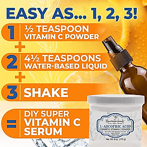 100% Pure L-Ascorbic Acid (Cosmetic Vitamin C Powder for Face) to Make Your Own Premium Beauty Serum, Skincare Mask Treatment, Hyaluronic Serums with Vit C & DIY Facial Skin Care Products 6 OZ