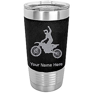 LaserGram 20oz Vacuum Insulated Tumbler Mug, Motocross, Personalized Engraving Included (Faux Leather, Black)