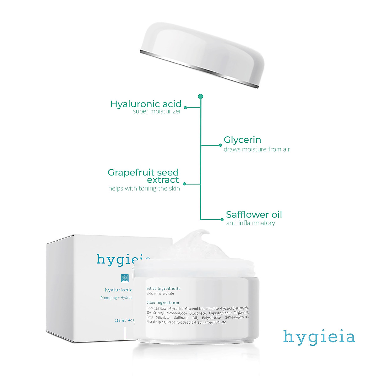 Hygieia + Encapsulated Hyaluronic Acid Face Moisturizer – Hydrating Liposomal Face Cream for Women & Men – Fast & Deep Cellular Absorption for Daily Skin Hydration, Firming, Toning & Elasticity, 4oz