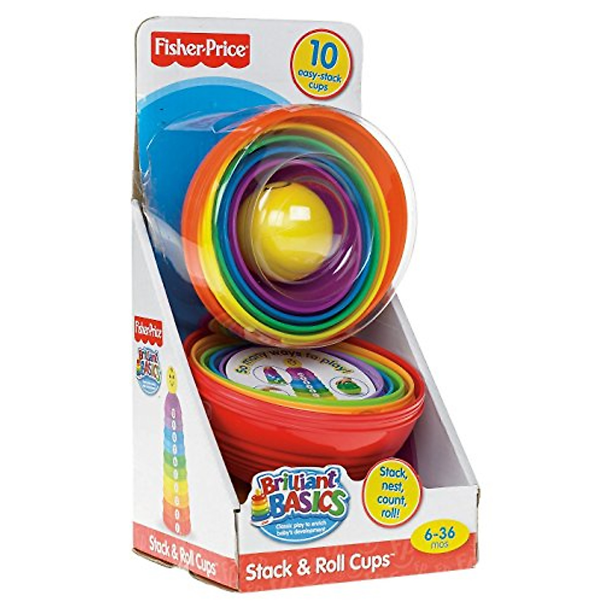Fisher-Price Baby Toy Stack & Roll Cups, 10-Piece Stacking & Nesting Activity for Developmental Play Infants Ages 6+ Months