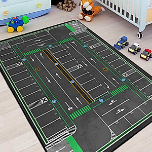 Kids Rug, City Road Traffic System Playmat Rugs - 5x7 Ft Kids Carpet with Rubber Backing,Street Play Mat Great for Playing with Cars for Bedroom Playroom - Non-Slip Have Fun Safe Nursery Rug