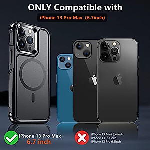 SUPFINE Magnetic for iPhone 13 Pro Max Case [Compatible with MagSafe] [10 FT Military Grade Drop Protection] 2X [ Tempered Glass Screen Protector+Camera Lens Protector] Non-Slip Phone Case, Black