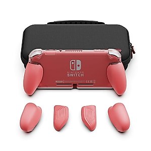 Skull & Co. GripCase Lite Bundle: A Comfortable Protective Case with Replaceable Grips [to fit All Hands Sizes] for Nintendo Switch Lite- Coral