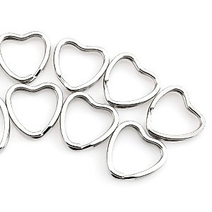 Heyous 10pcs Creative Flat Key Ring Silver DIY Metal Key Holder Keyring Keychain Hoop Loop Heart Shape