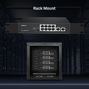 8 Port Full Gigabit PoE+ Switch with Rack Mount Ears, with 2 Gigabit Uplink Ports Up to 30W Per PoE Port, Total Budget 120W, 48 Volt 803.af/at Compliant, Compatible with PoE IP Cameras VOIP Phones