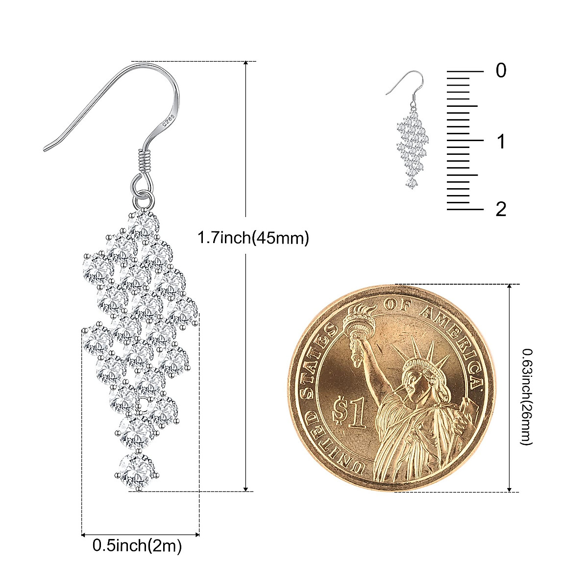 UnicoRing Valentines Day Sterling Silver Heart Earrings for Women Drop Dangle with Leverback Cubic Zirconia Silver Earrings for Bridal Wedding Prom (DSE006-silver)