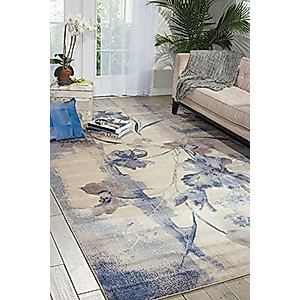 Nourison Somerset Floral Ivory/Blue 9'6" x 13' Area Rug, Easy Cleaning, Non Shedding, Bed Room, Living Room, Dining Room, Kitchen (10x13)