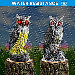 Fake Owl Decoy to Scare Birds Away Solar Scarecrow Decoy Motion Activated Bird Deterrent Bird Repellent with Red Flashing Eyes Frightening Sound Plastic Scarecrow for Yard (Gray, Yellow, 2 Pcs)