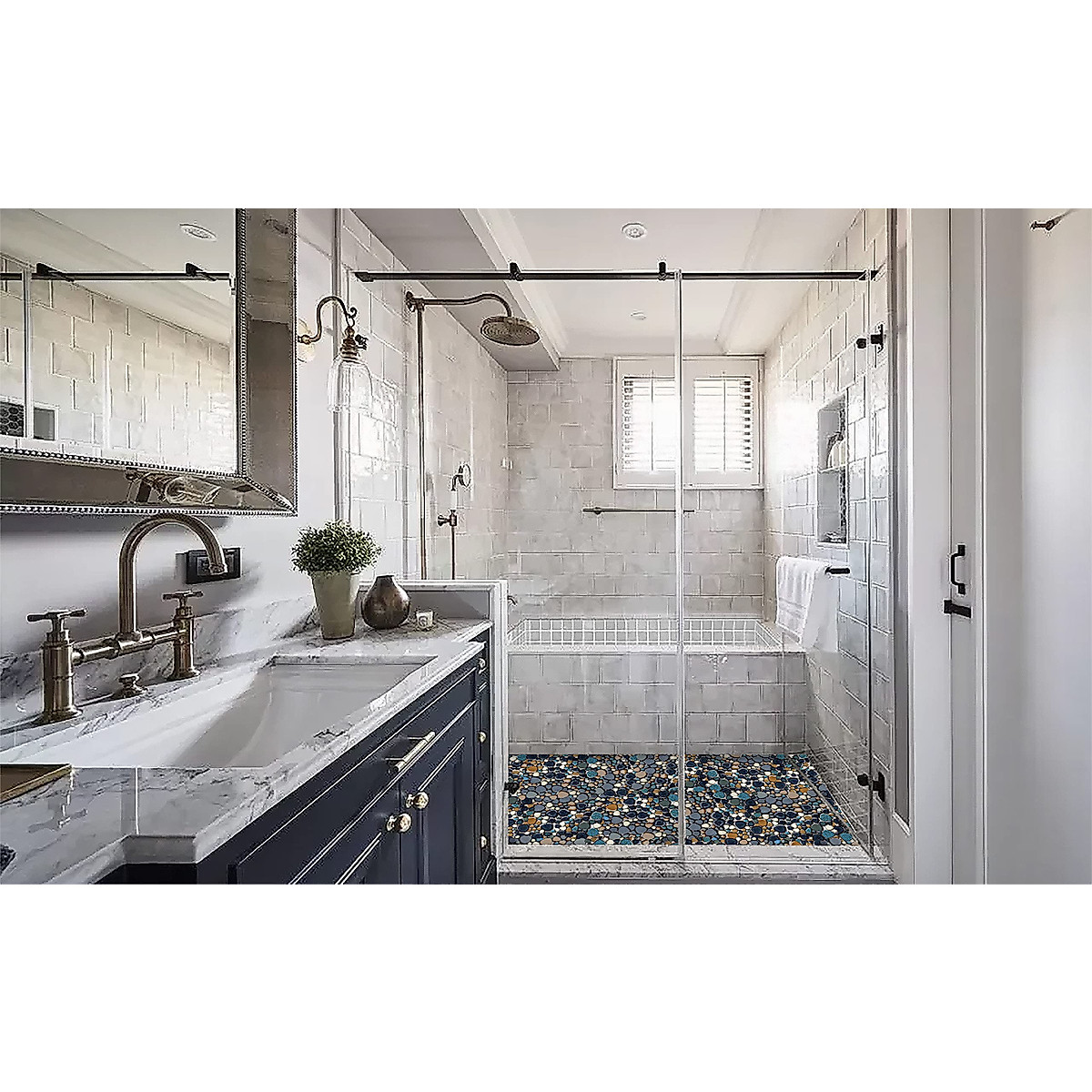 Parrotile Pebble Tile for Shower Floor Aqua Cobalt Blue Mosaic Backsplash Tiles (5 Sheets)